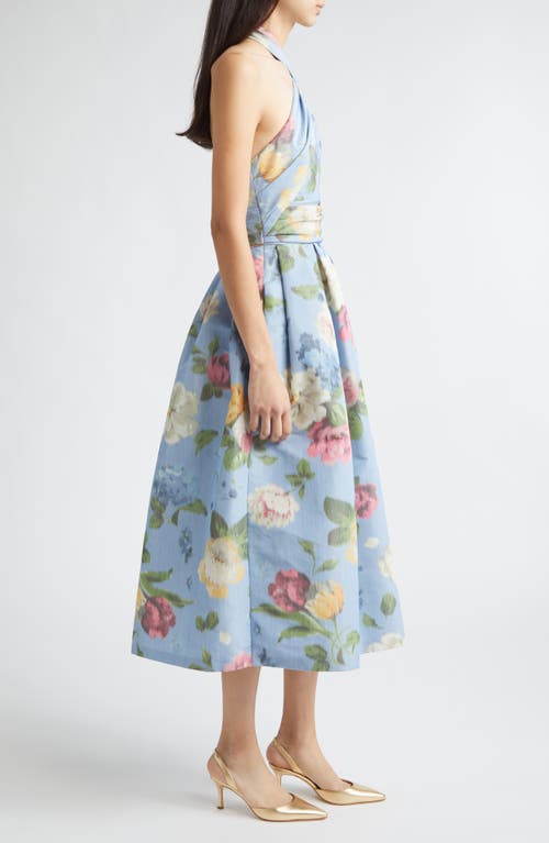 CAROLINA HERRERA Carolina Herrera Chiné Floral Print Taffeta Halter Midi Dress